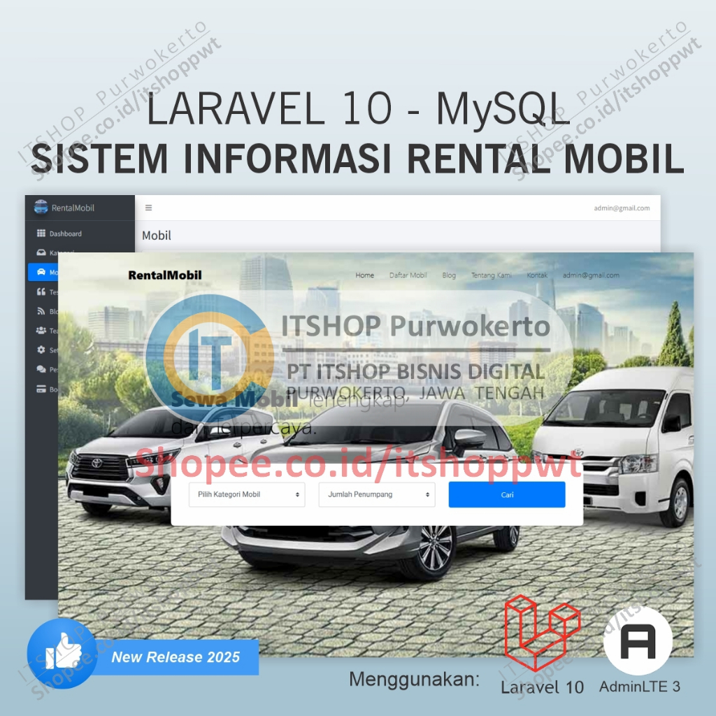 Jual Source Code Aplikasi Web Sistem Informasi Rental Mobil menggunakan Laravel 10 MySQL ...