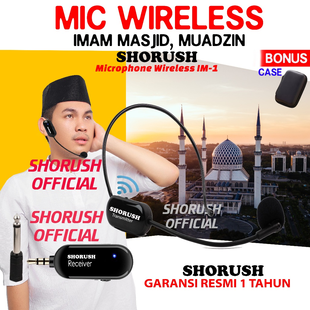 Jual Shorush IM 1 Mikrofon Mic Clip On Wireless UHF 2.4G Presentasi Tur Imam Masjid Musholla ...