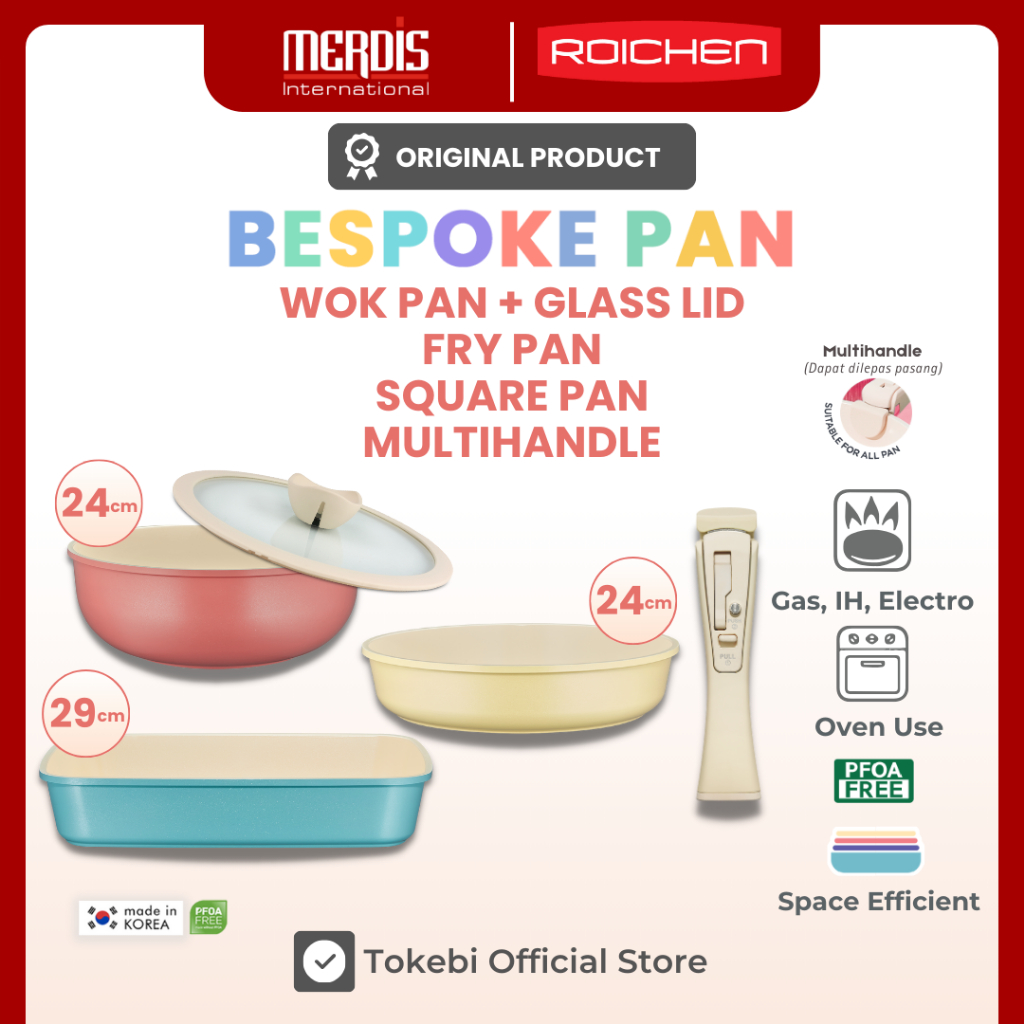 Jual Roichen Bespoke Set (WOK PAN 24CM W/ GLASS LID + FP24CM +SP 29CM + MULTI HANDLE) | Shopee ...