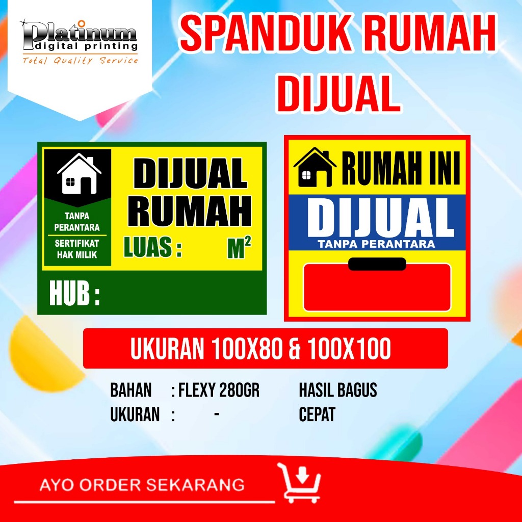 Jual SPANDUK RUMAH DIJUAL/BANNER FLEXY 280g 100 x 100cm (HI-RES) BAGUS CEPAT MURAH | Shopee ...