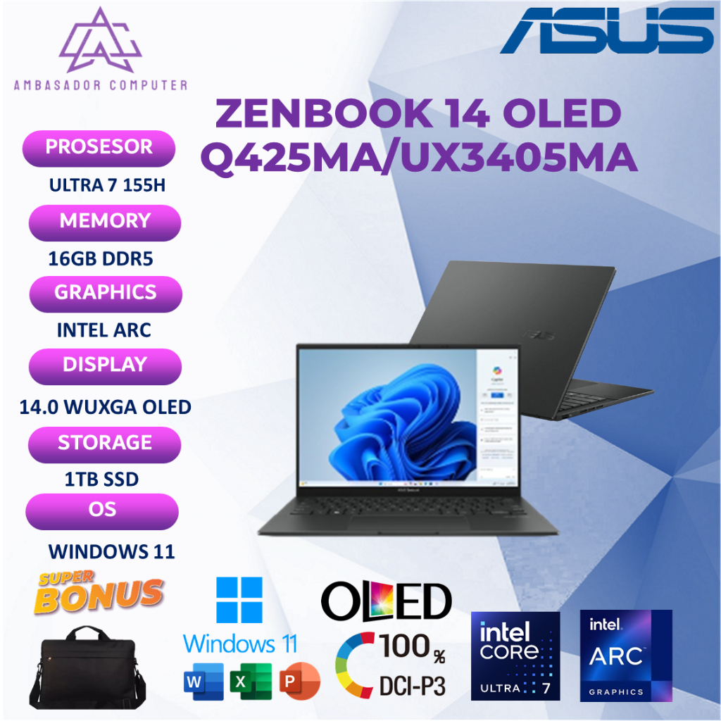 Jual ASUS ZENBOOK 14 OLED Q425MA / UX3405MA TOUCH ULTRA 7 155H 16GB 1TB ...