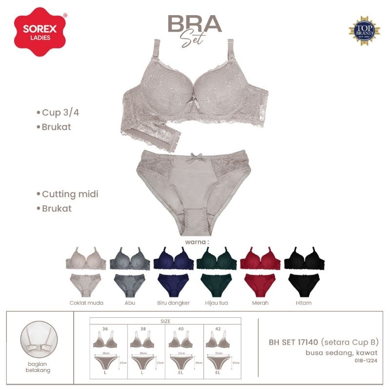 Jual Sorex Bra Set (BH+CD) 17140 renda burkat cup 3/4 setara C, busa ...