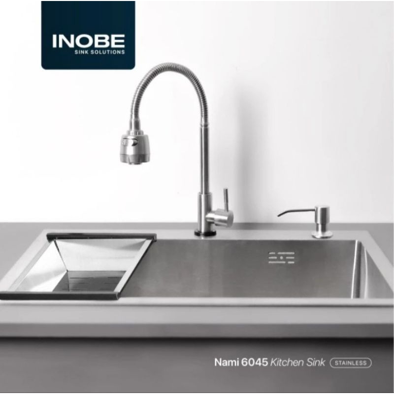 Jual kitchen sink inobe 6045 stainless komplit set kran fleksibel ...