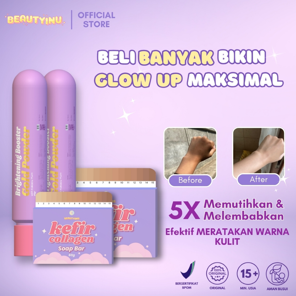 Jual [ isi 4 ] Beautyinu Brightening Booster Gold Powder 25gr & Kefir ...