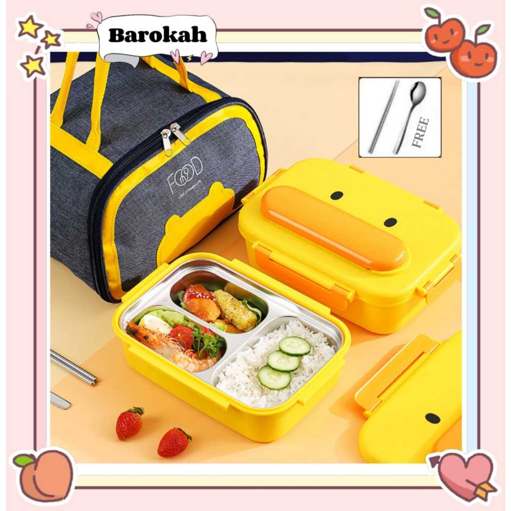 Jual [BAROKAH] LUNCH BOX YELLOW DUCK sus 316 SEKAT 3 | Kotak makan anak ...