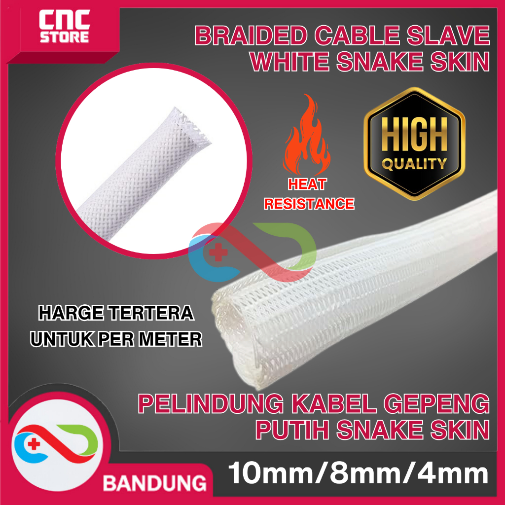 Jual Braided Cable Slave White 10mm Gepeng Pelindung Kabel Snake Skin ...
