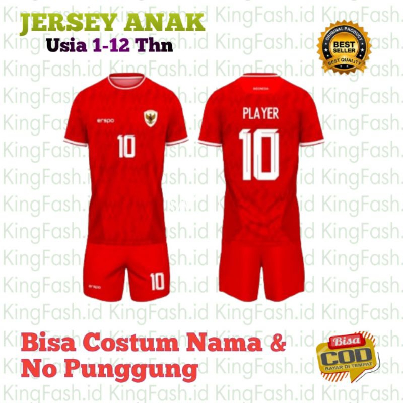 Jual Jersey Anak Timnas Indonesia Merah Home 2024 Costum Nama dan No punggung Setelan Bola Anak ...