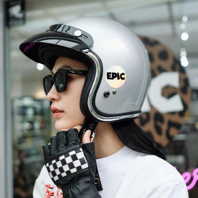 Jual Epic Veil Helmet Open Face Basic Silver Glossy List Chrome Helm ...