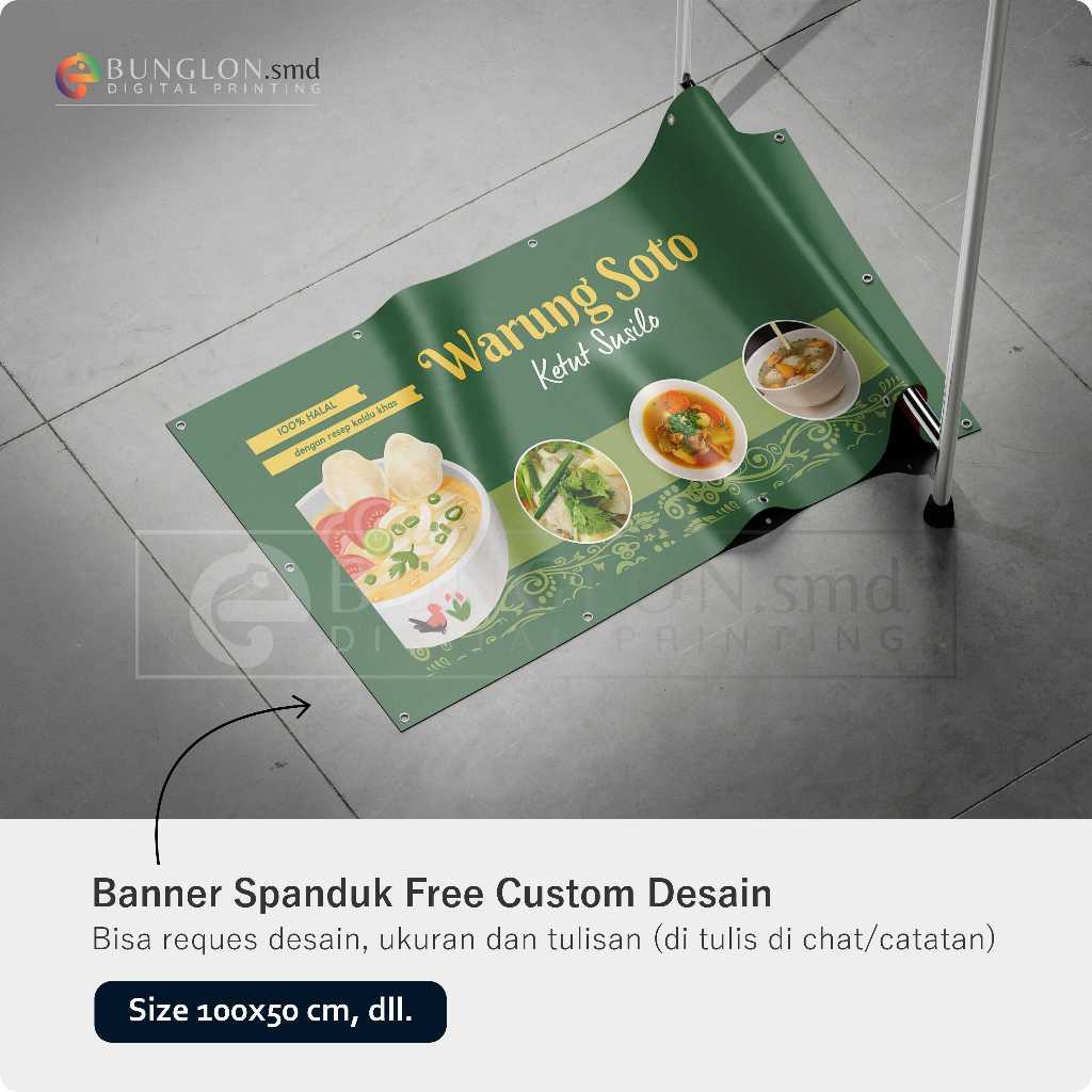 Jual PRINT CETAK SPANDUK BANNER WARUNG SOTO WARNA HIJAU CUSTOM DESAIN ...