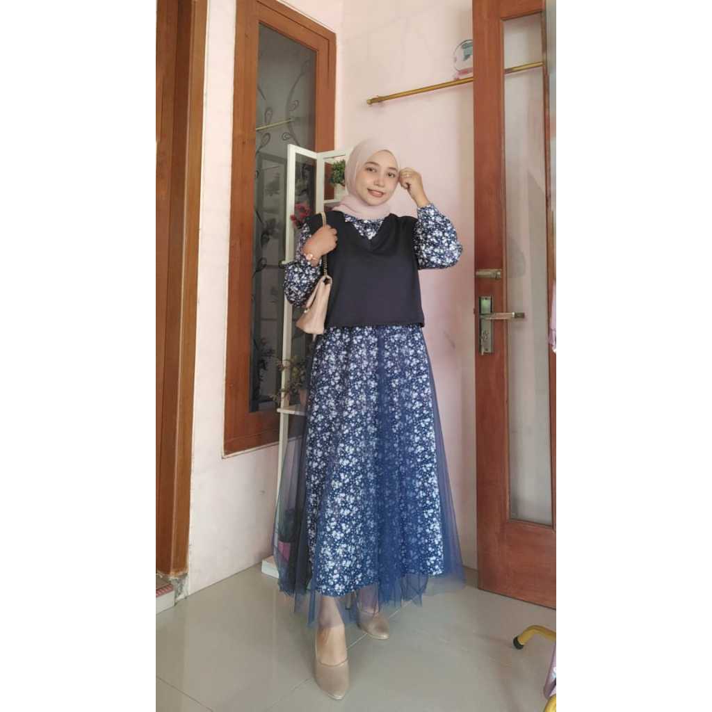 Jual Aria Midi Dress Gamis Terbaru Dengan Bahan Shakila mix tutu Halus ...