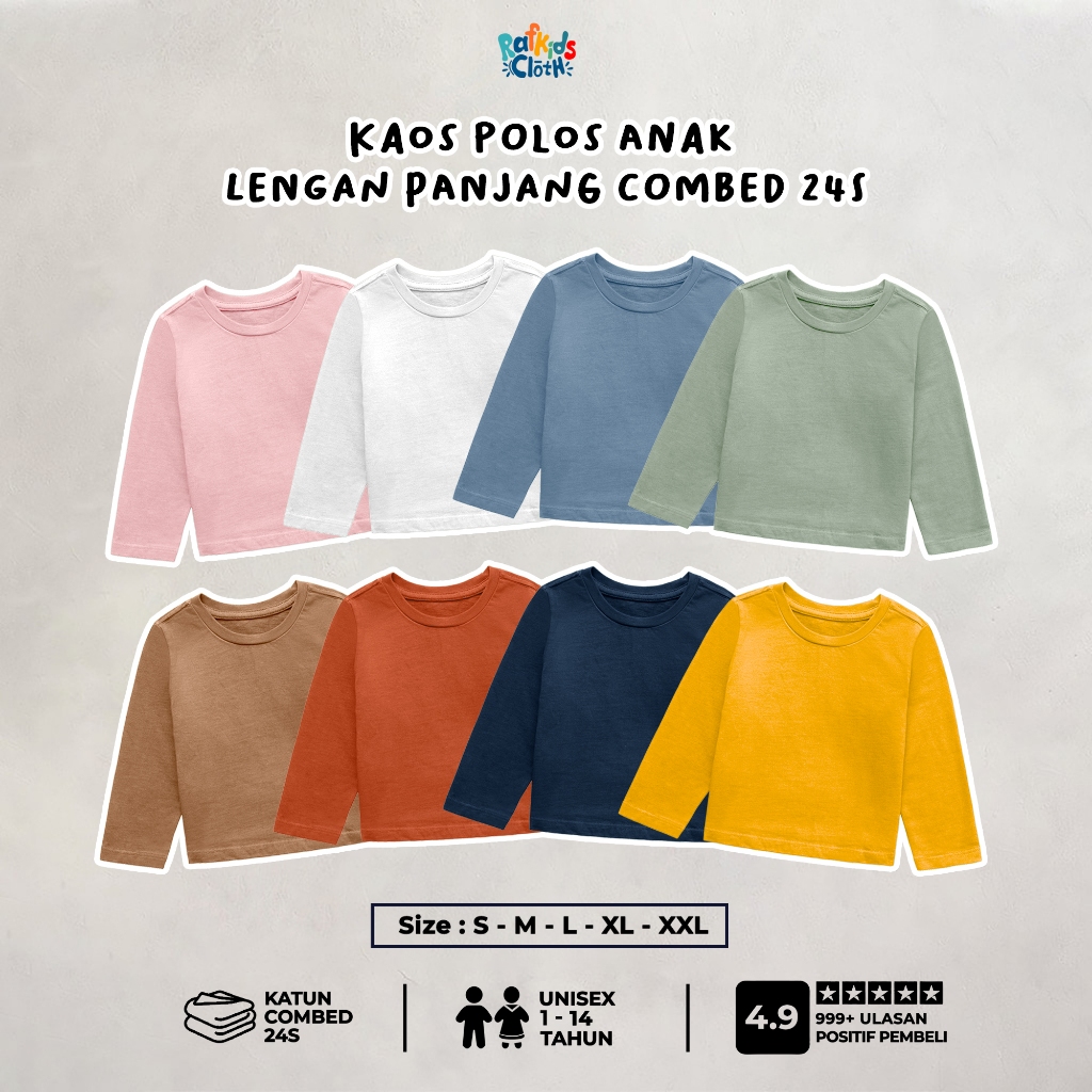 Jual Kaos Polos Anak Lengan Panjang Baju Atasan Laki Laki Perempuan Usia 1-14Tahun Combed 24s ...