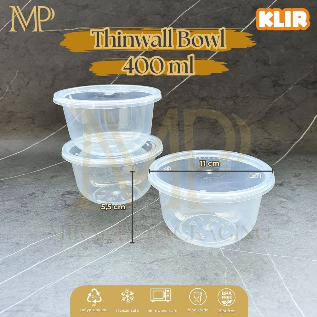 Jual Thinwall Bowl 400ml KLIR / Mangkuk Bulat Plastik / Mangkok Bulat / Food Container 25 pcs ...