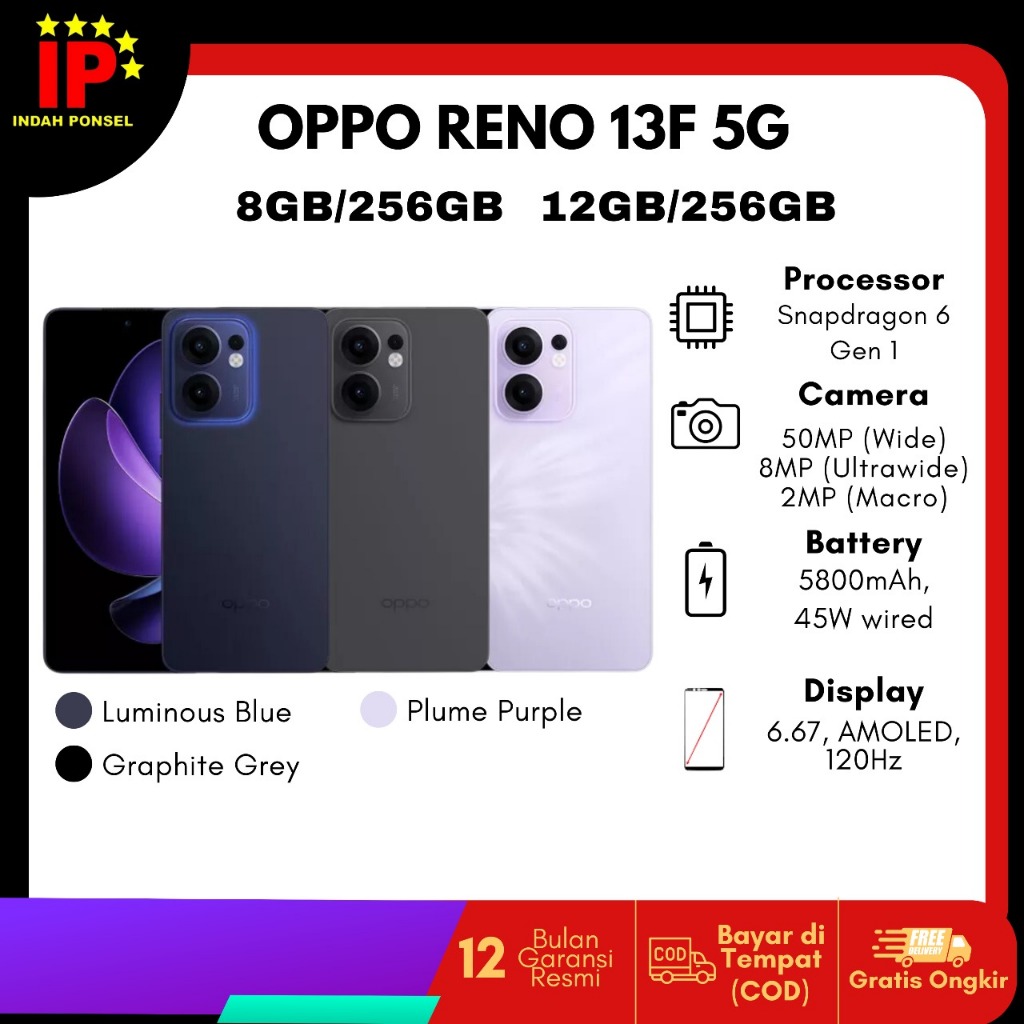 Jual OPPO RENO 13F 5G 8GB/256GB | 12GB/256GB GARANSI RESMI | Shopee ...