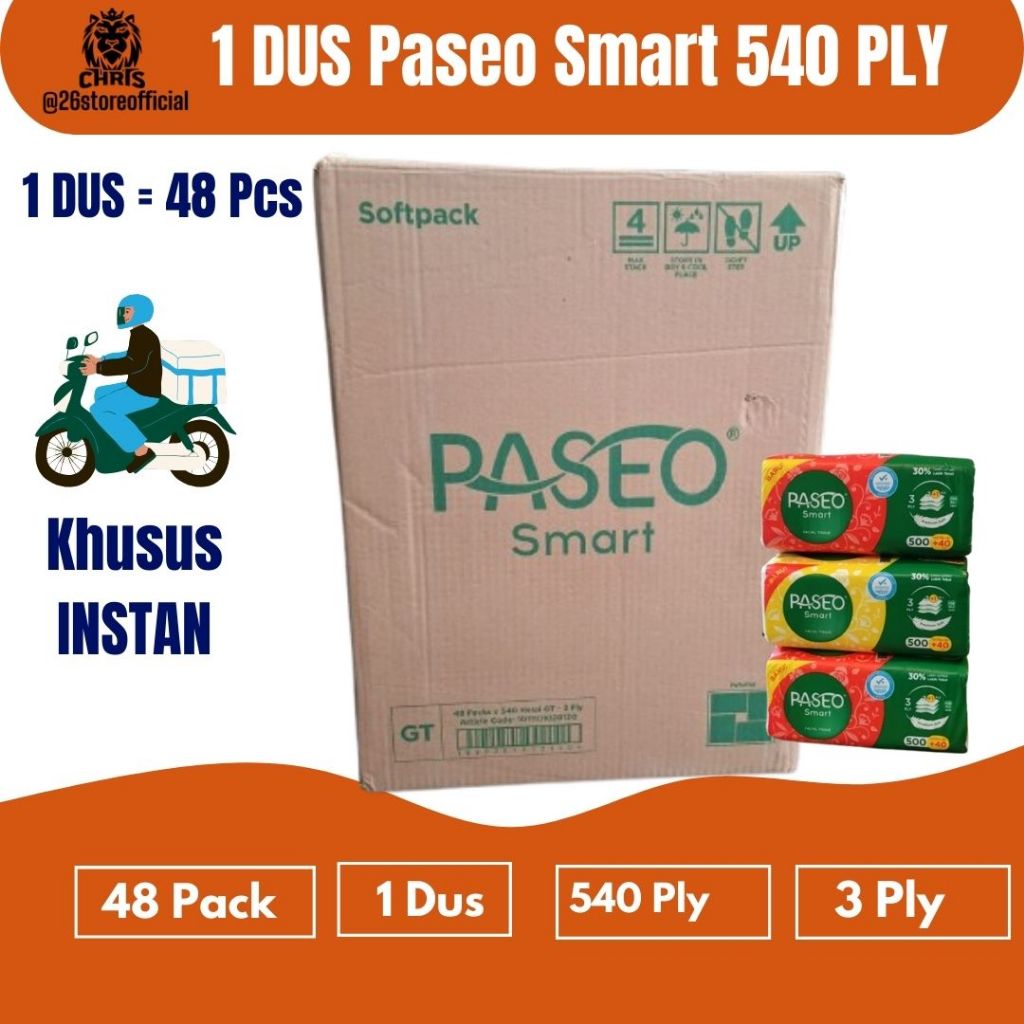 Jual PASEO 1 Dus Tissue Smart 540 (500 + 40) 3 Ply Isi 48 Pcs Facial ...