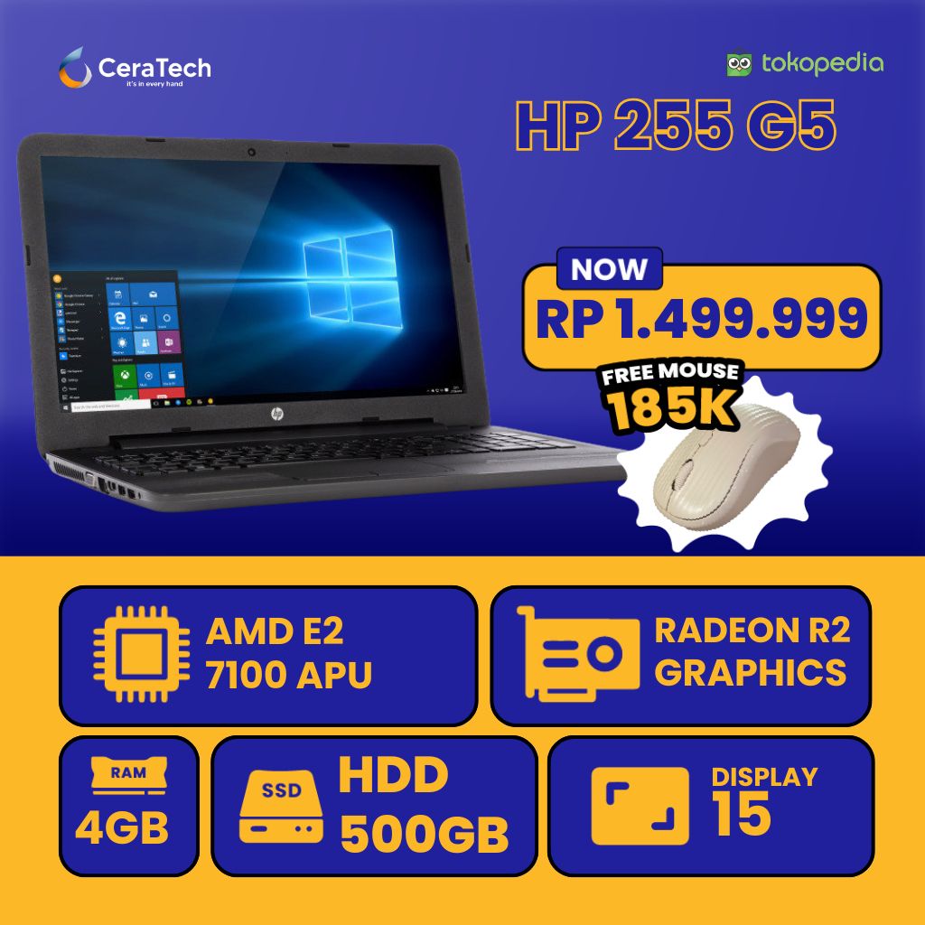 Jual Laptop HP 255 G5 - AMD E2-7100 - Ram 4gb HDD 320gb - AMD RADEON R2 ...