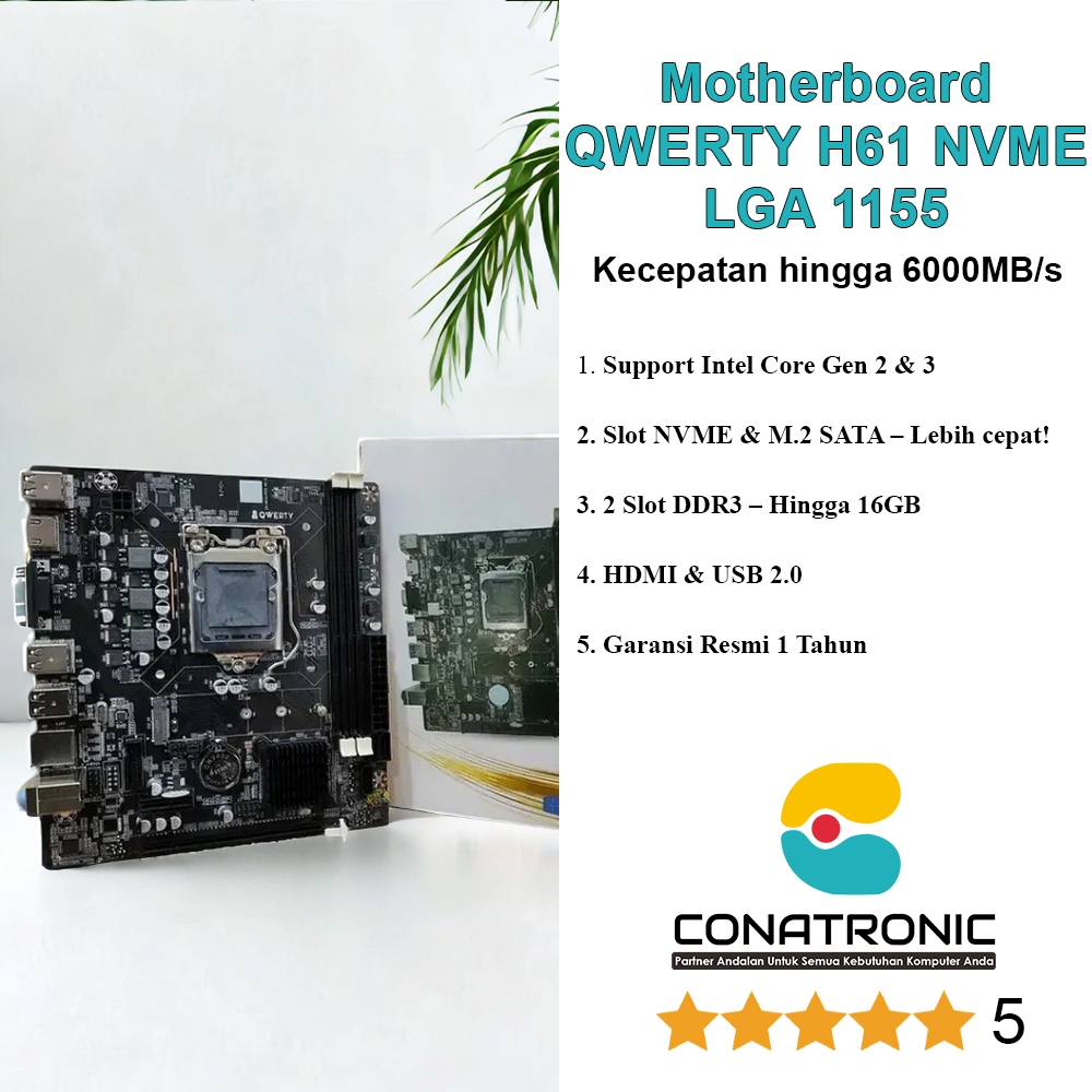 Jual Motherboard QWERTY H61 NVME LGA 1155 – Support Intel Core Gen 2 ...