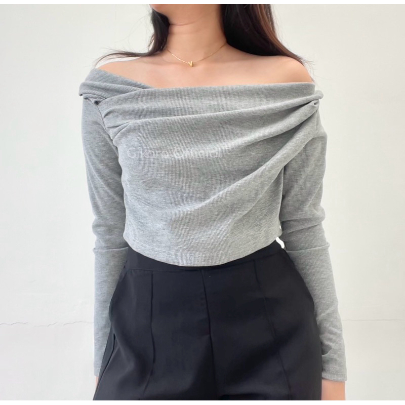 Jual EYLA Chic Drape Off-shoulder Sabrina Knit Womens Top Atasan Wanita ...