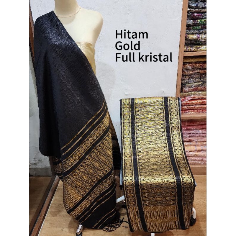 Jual Kain Songket Medan Tumtuman Sarung Selendang Warna Hitam Gold ...