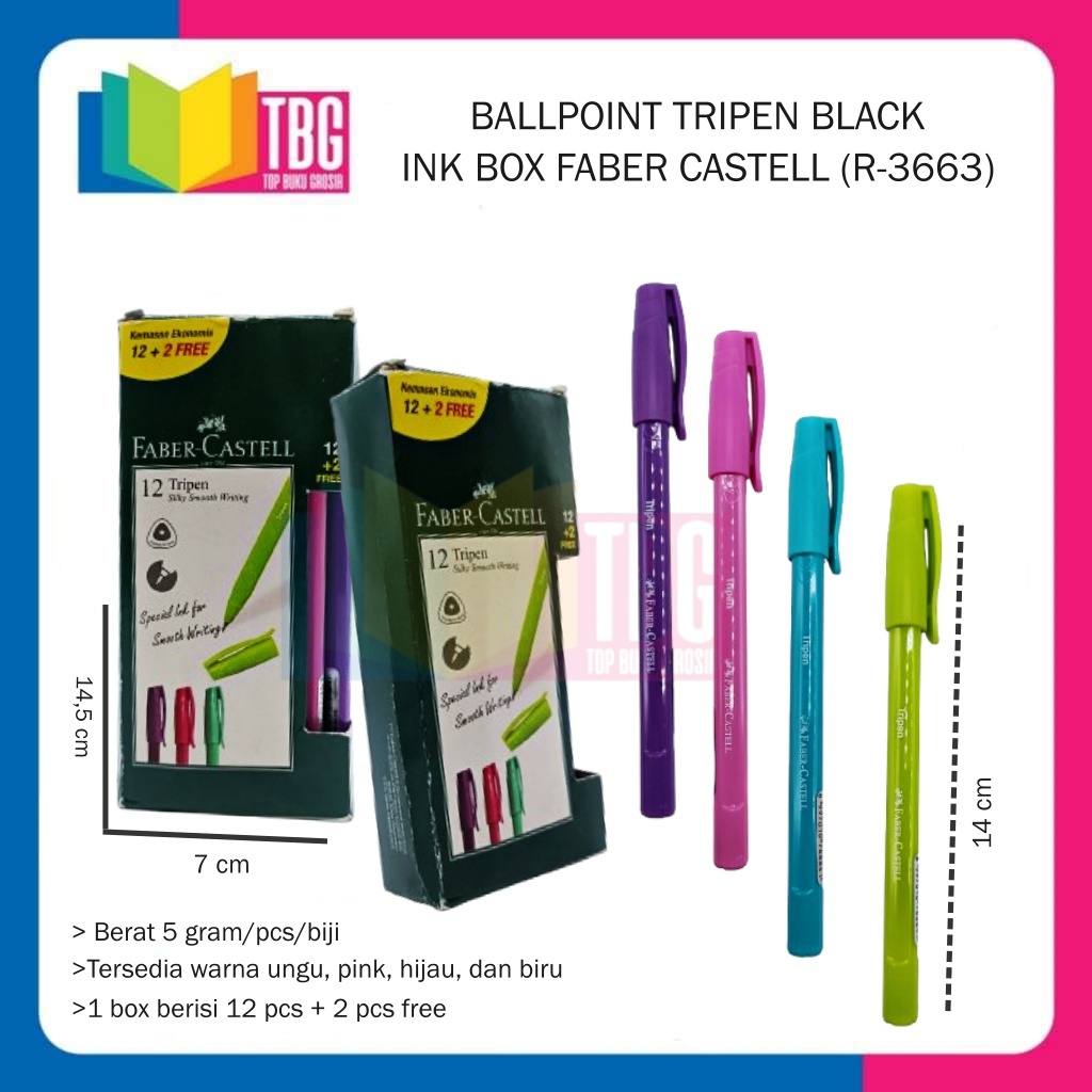 Jual 1 PCS BALLPOINT TRIPEN BLACK INK BOX FABER CASTELL / PULPEN 0.7MM ...