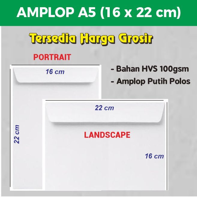 Jual Amplop HVS 100gsm A5 16x22 cm Polos | Amplop HVS Putih | Amplop ...