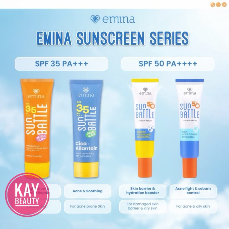 Jual Emina Sunscreen Sun Battle SPF 35 PA+++ / SPF 50 PA+++ harga ...