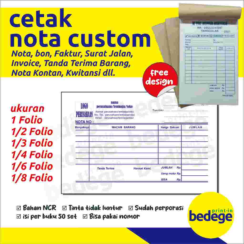 Jual Cetak Nota Custom Nota, bon, Faktur, Surat Jalan, Invoice, Tanda ...