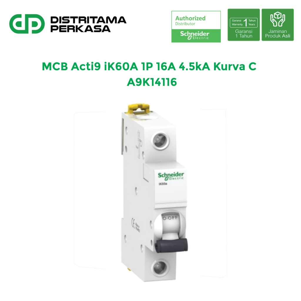 Jual Schneider MCB Acti9 iK60A 1P 16A 4.5kA Kurva C - A9K14116 | Shopee Indonesia