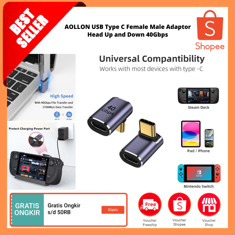 Jual USB Type C Female Male Adaptor Head Up and Down 40Gbps / Adapter ...