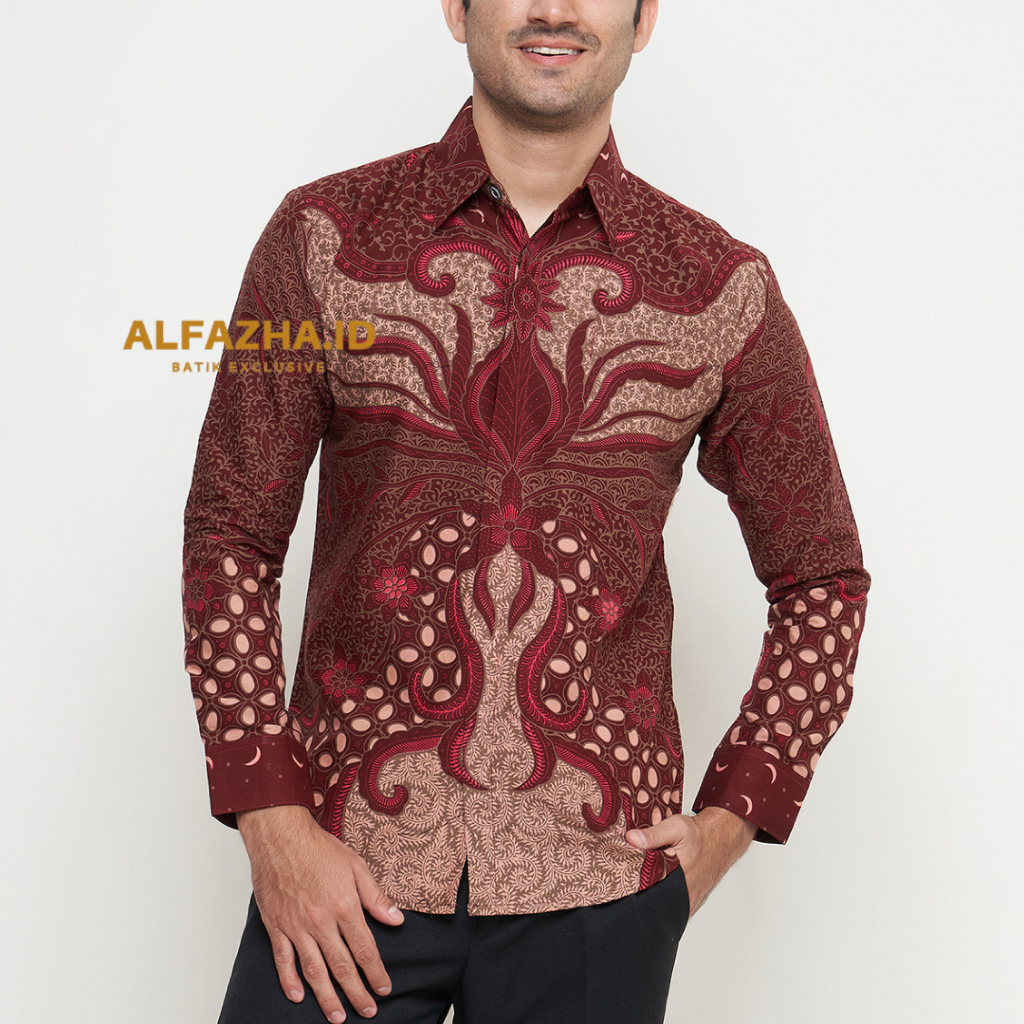 Jual Kemeja Lebaran Pria Hem Batik Premium Saksana Batik Warna Merah ...