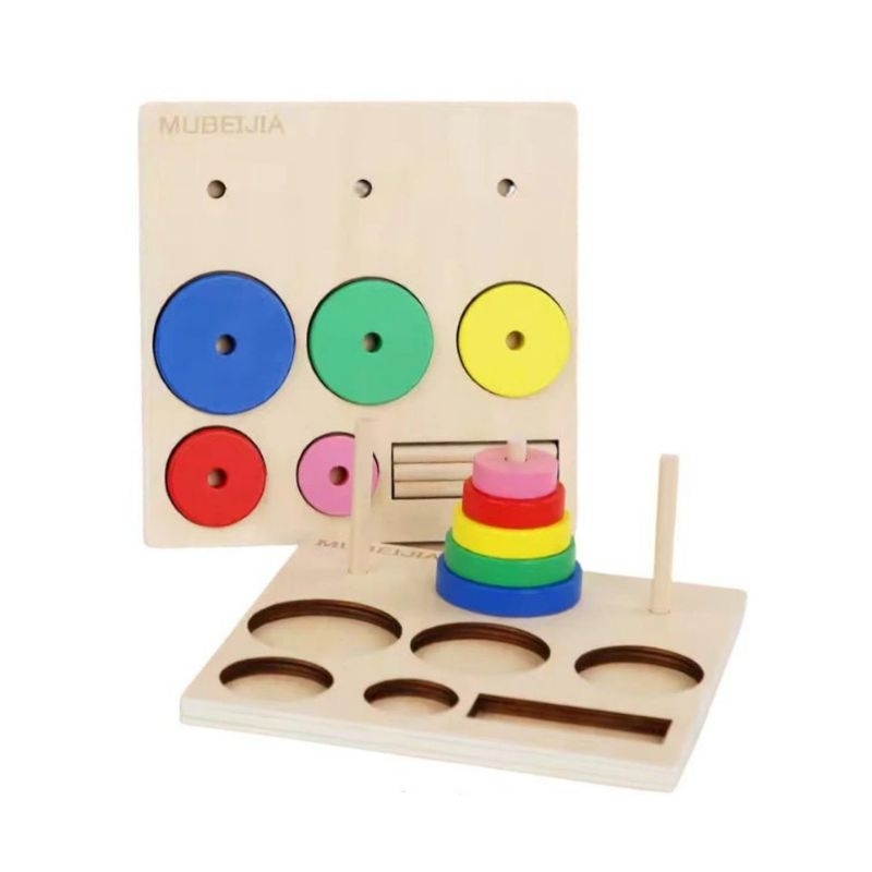Jual Mainan edukasi anak puzzle kayu tower susun donat stack stacking ...