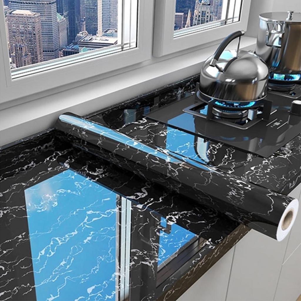 Jual Stiker Dapur PVC Glossy Tahan Lama 3Meter x 60 cm Marmer Hitam ...