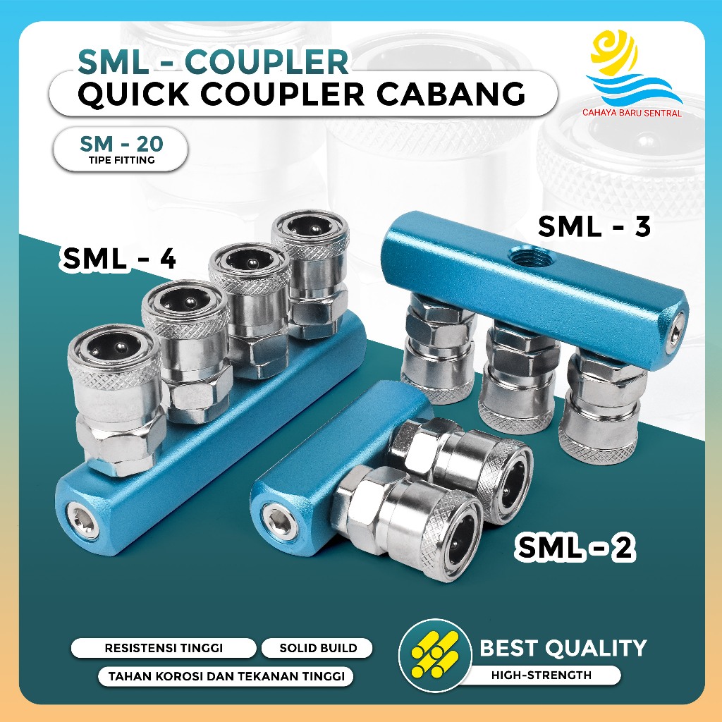 Jual Quick Coupling Cabang Coupler Kopler Sambungan Selang Angin Kompresor 2 Way 3 Way SML ...