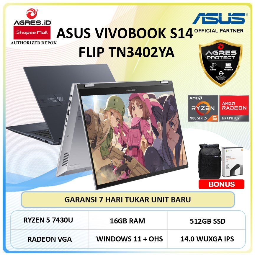 Jual LAPTOP ASUS VIVOBOOK S14 FLIP TN3402YA TOUCH RYZEN 5 7430U 16GB ...