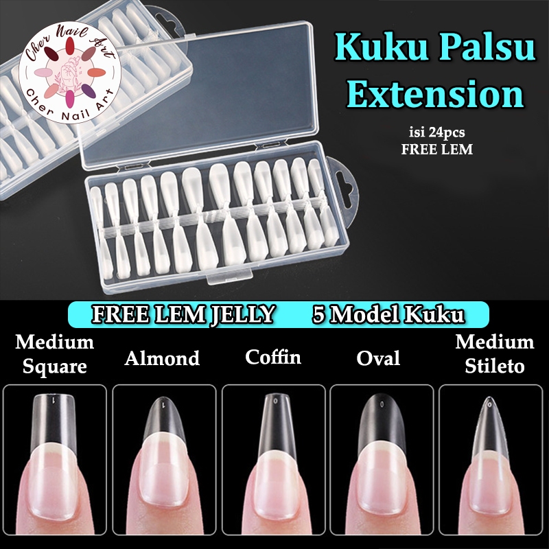 Jual 24pcs Kuku Palsu extension FREE LEM UV Nail Art Akrilik DIY Natural Nail Art Kuku Palsu ...