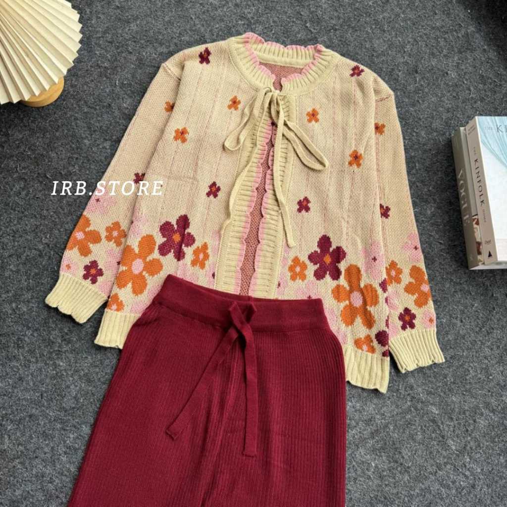 Jual Oneset Kulot Rajut | Setelan Cardigan Rajut Wanita Korean Style - RISDA Outer Rajut MOTIF ...