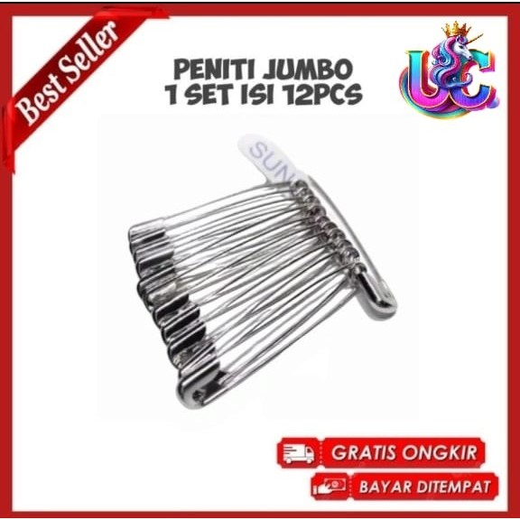 Jual Peniti SUN / Peniti Besar Jumbo Stainless isi 12pcs | Shopee Indonesia