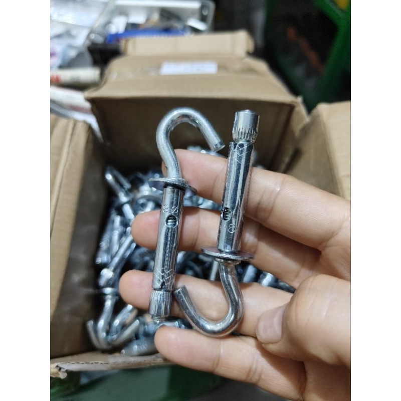 Jual hook anchor bolt m8x45 galvanis putih gantung terbuka / hook bolt ...