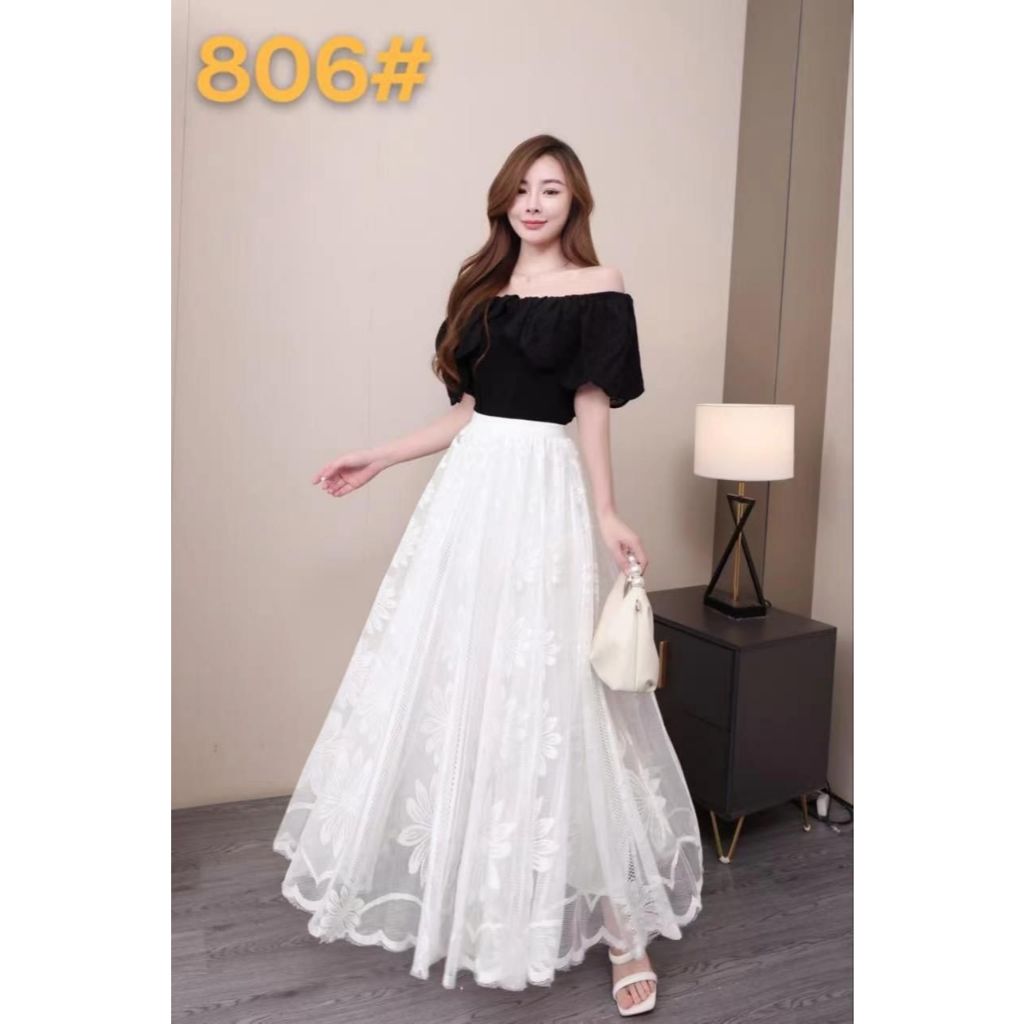 Jual Rok Brukat Lace import Halus Rok Lebar A Lines Rok brukat combi ...