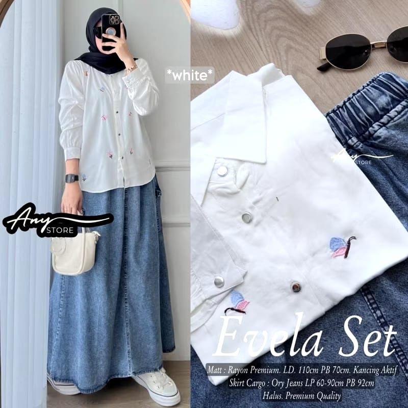 Jual Evela Set Rok Jeans mix Rayon Bordir (Any) | Shopee Indonesia