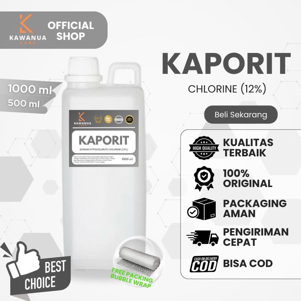 Jual Kaporit Cair 12% / SODIUM HYPOCHLORITE 12% / (1L & 500ml) | Shopee ...