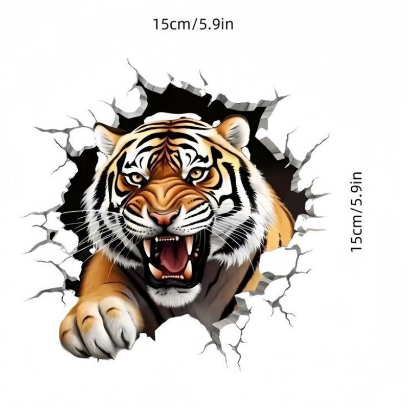 Jual stiker 3D harimau keren, stiker print sudah cutting, size 15 x 20 ...