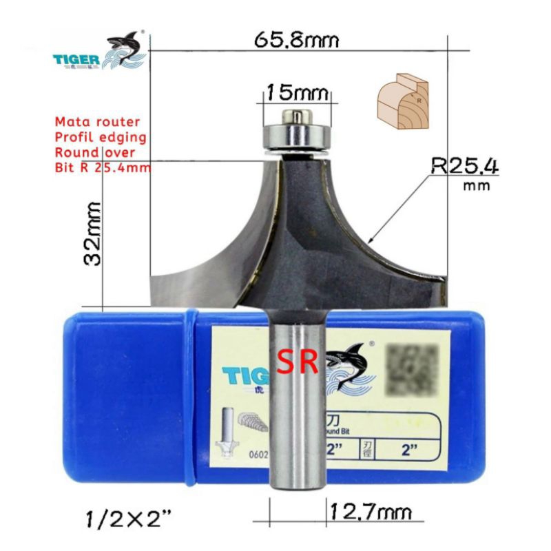 Jual Mata Profil/ Router Round Over Bits 25mm (1/2 × 2) As 1/2 Inch ...