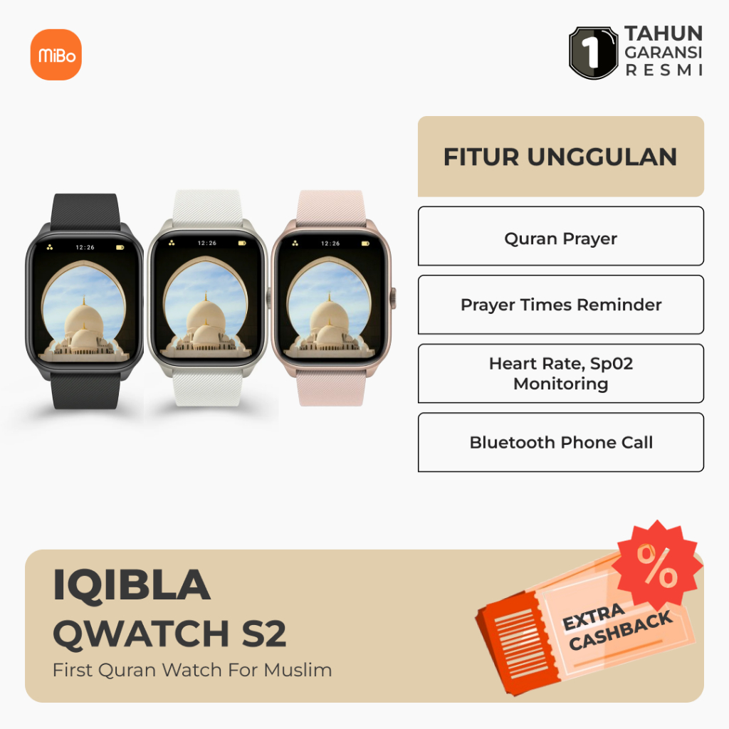 Jual iQibla QWatch S2 1.83 Inch Quran Watch Bluetooth Phone Call SmartWatch | Shopee Indonesia