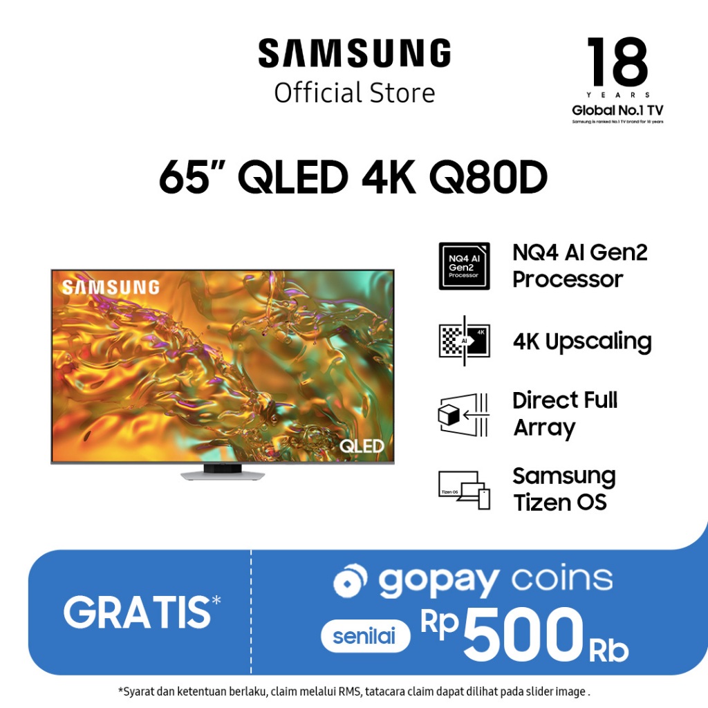 Jual Samsung 65" QLED 4K Q80D Smart TV dengan NQ4 AI Gen2 Processor - QA65Q80DAKXXD | Shopee ...