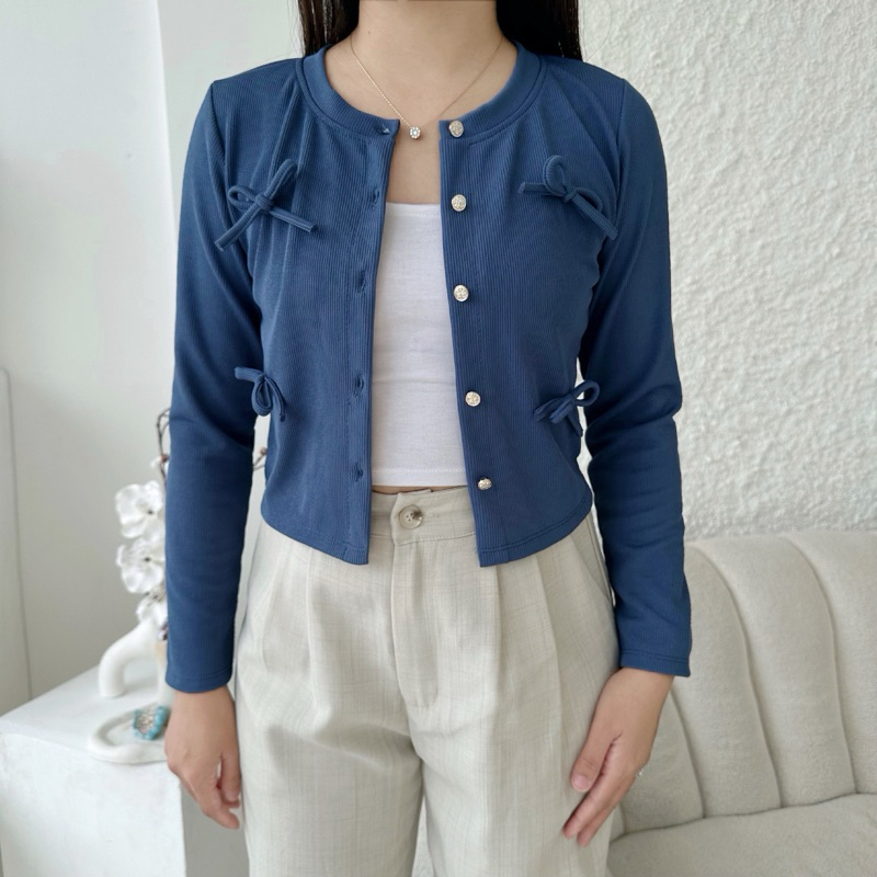 Jual ENMEI Ribbon Longsleeve 962 - Atasan Lengan Panjang Wanita - Lengan Panjang Crop- Ribbon ...