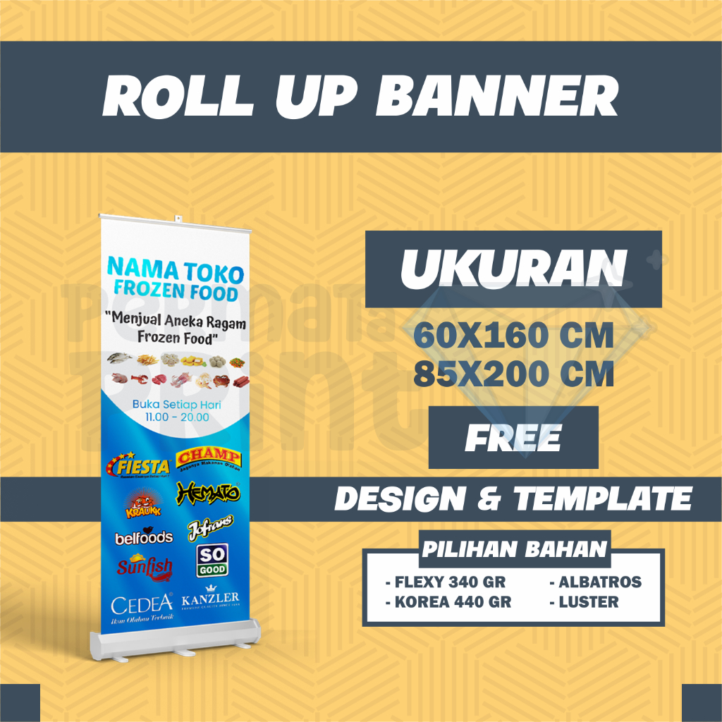 Jual Cetak Standing Roll Up Banner Ukuran 85x200 & 60x160 Custom Free Design / Cetak Roll Up ...