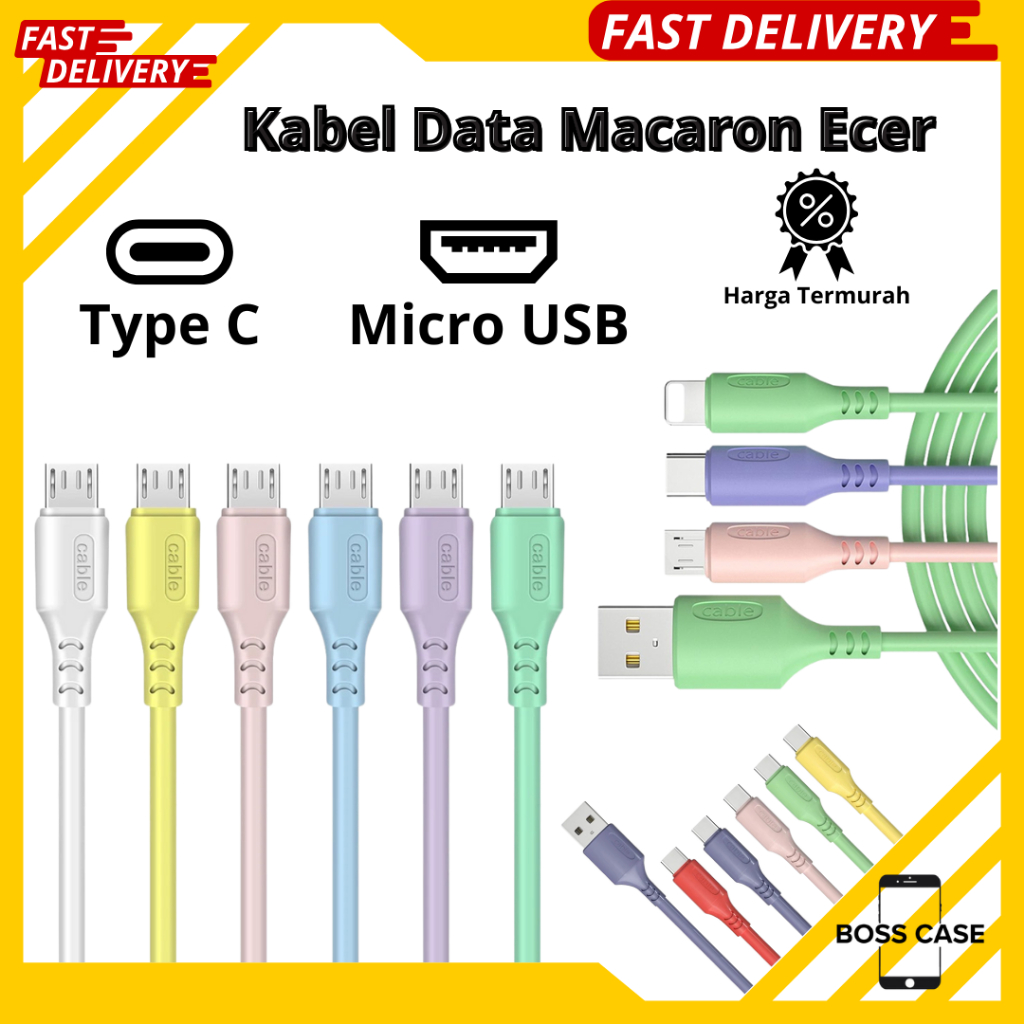 Jual Kabel Data Macaron Ecer Grosir - Kabel Data 2,4A Micro USB Type C ...