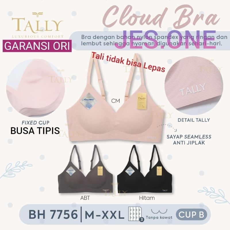Jual TALLY 7756 BH Seamless Premium Busa Tipis Cup B Tanpa Kawat Kait 3 ...