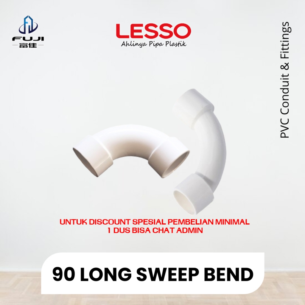 Jual Lesso PVC Conduit 90° Long Sweep Bend Sambungan Pipa Elbow 20mm ...