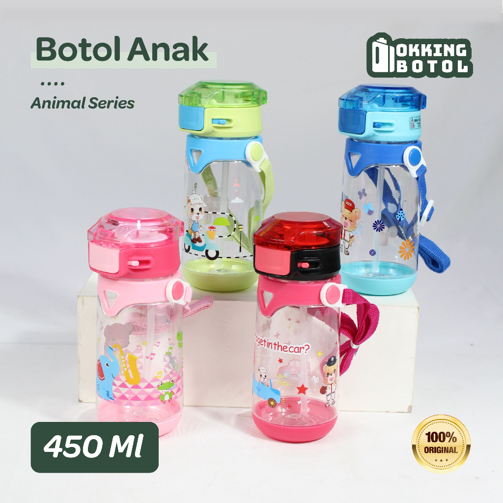 Jual Botol air minum anak gambar beruang 450ml / Botol air minum anak sedotan tali 450ml BPA ...
